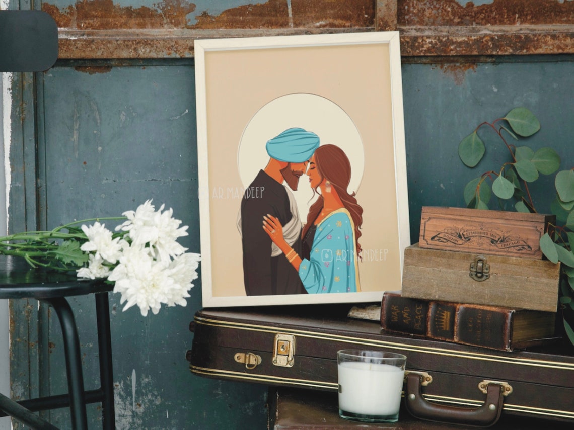 Punjabi Couple Art Print Illustration Wedding Art - Etsy
