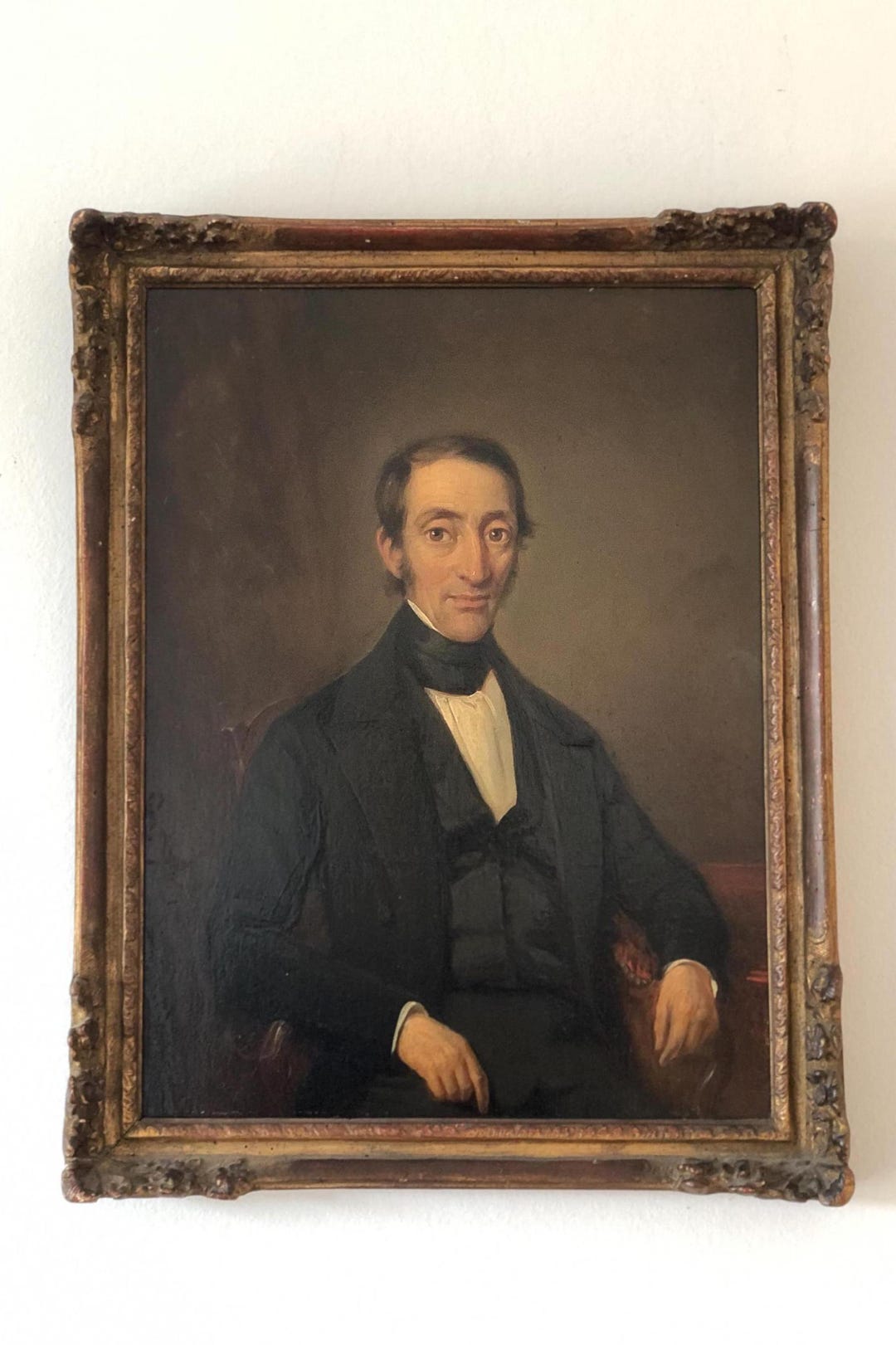 Antique Portrait Painting of Dutch Elite Doctor - Original Gilded Frame ...
