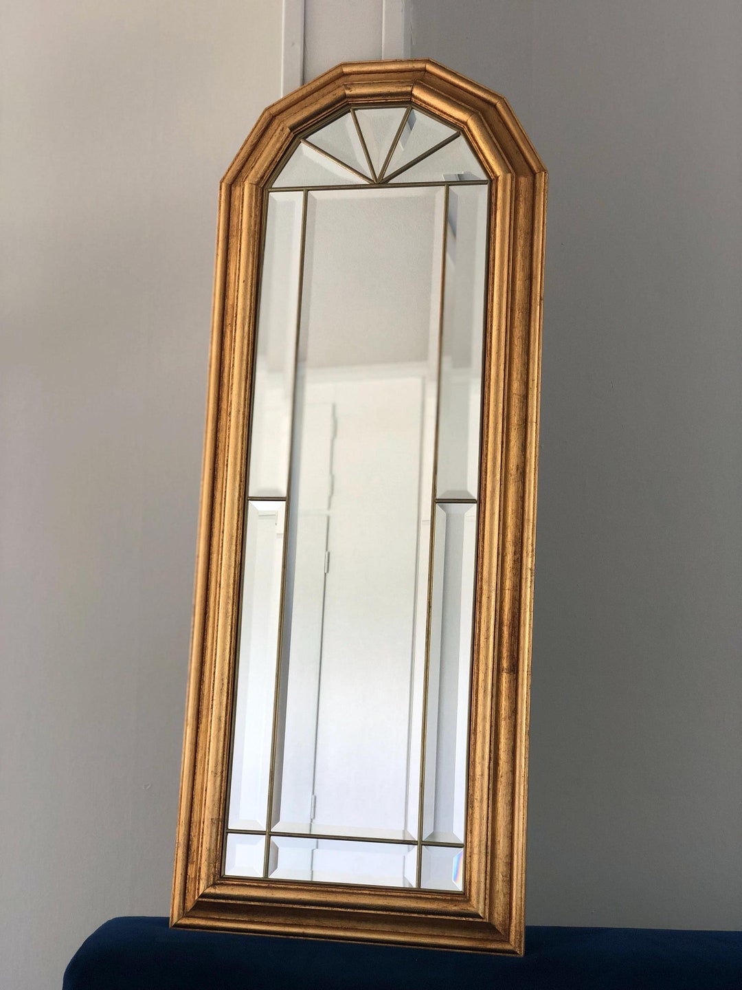 Vintage Giltwood Full Length Facet Cut Mirror Hollywood Regency Belgium ...