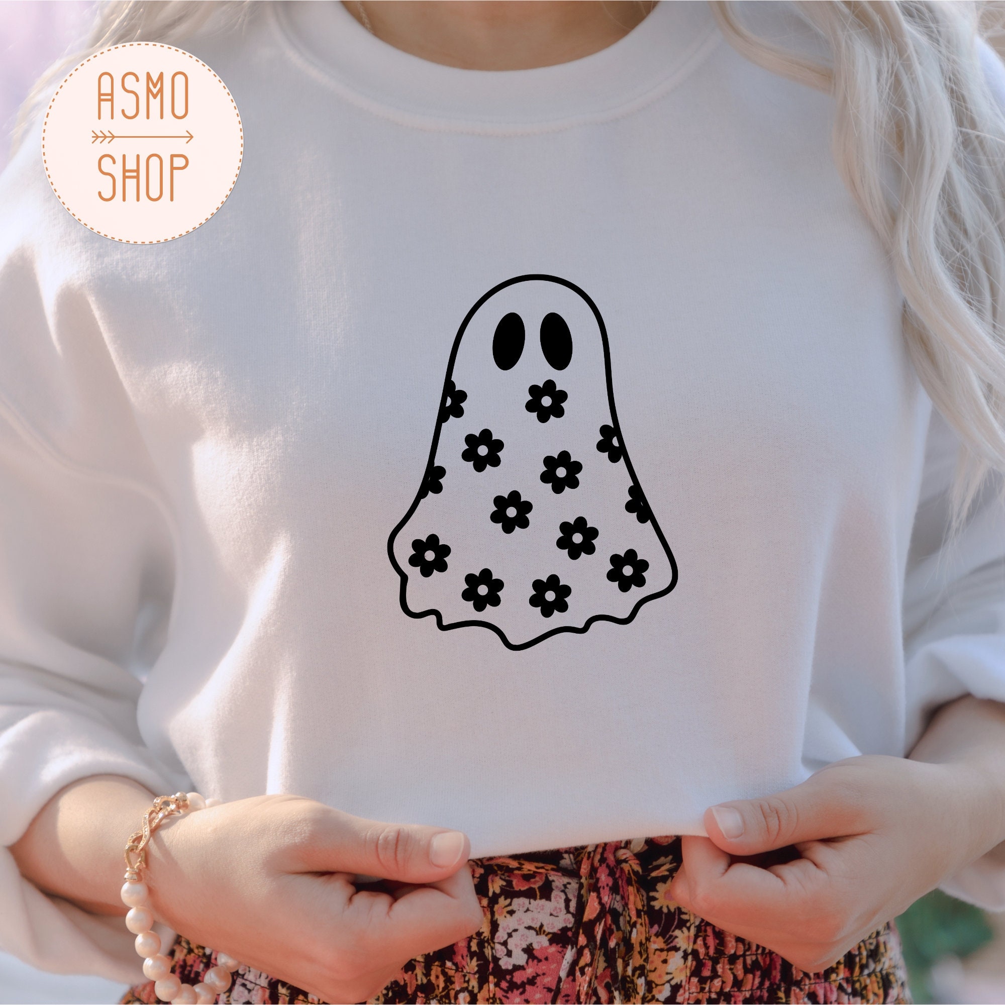 Whimsical Daisy Ghost SVG Floral Spectral Digital Design Cute Halloween ...
