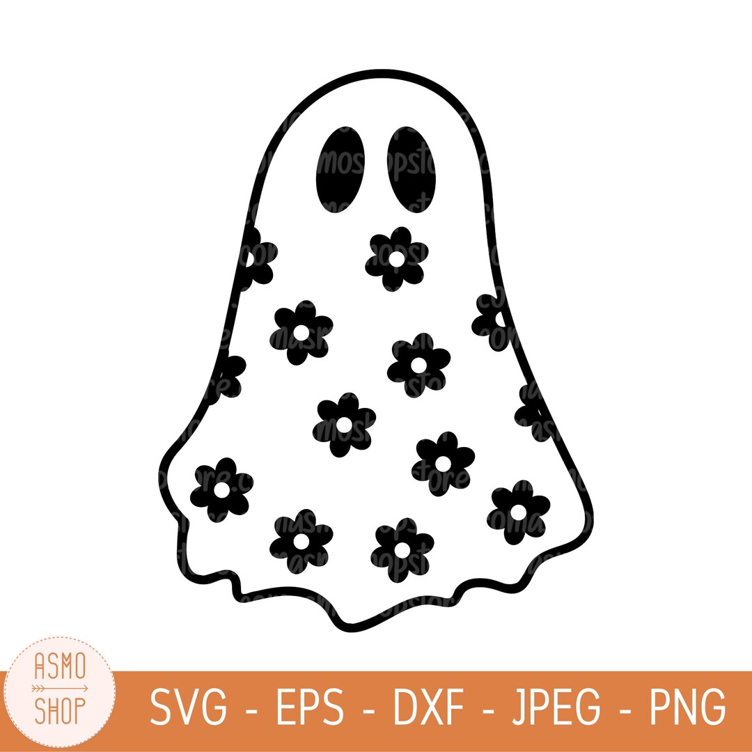 Whimsical Daisy Ghost SVG Floral Spectral Digital Design Cute Halloween ...