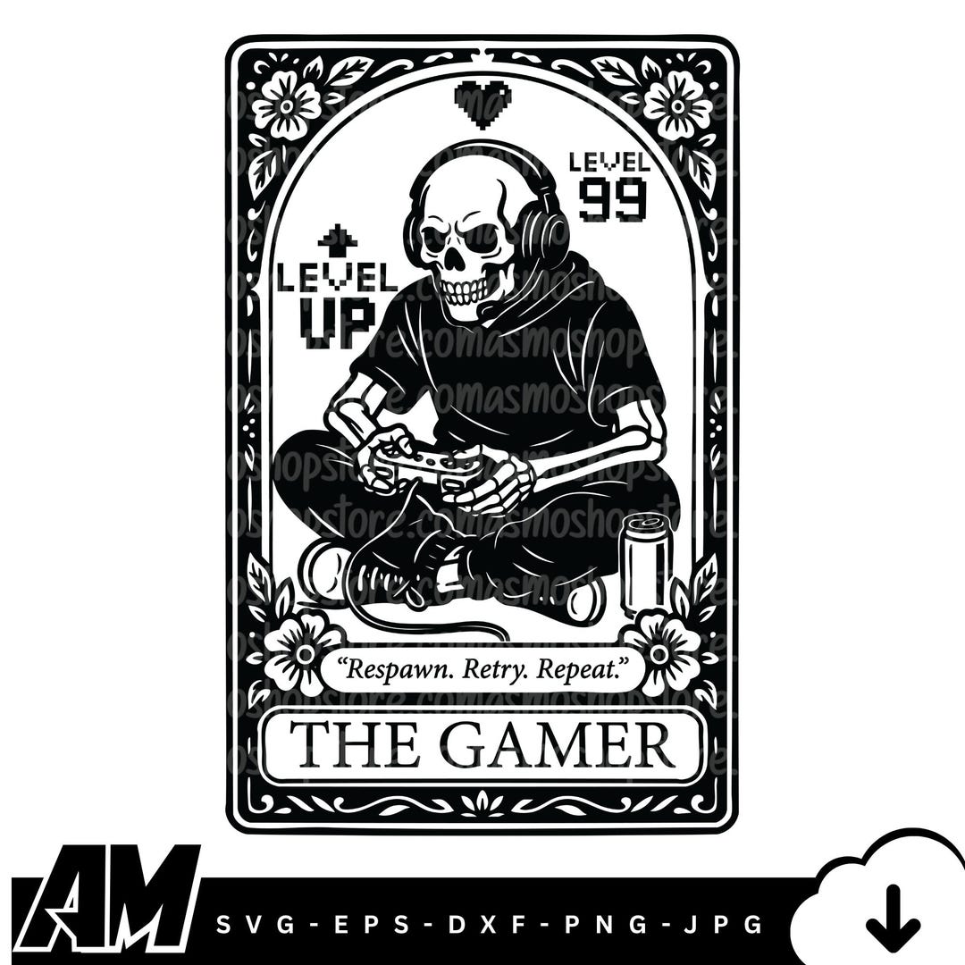 The Gamer Skeleton SVG – Bold Line Art Gaming Skull Clipart, Blackwork ...