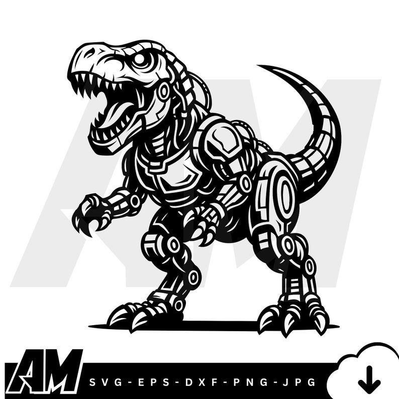 Mecha T-rex SVG, Robotic Dinosaur Cut File, Cyberpunk Steampunk Design ...