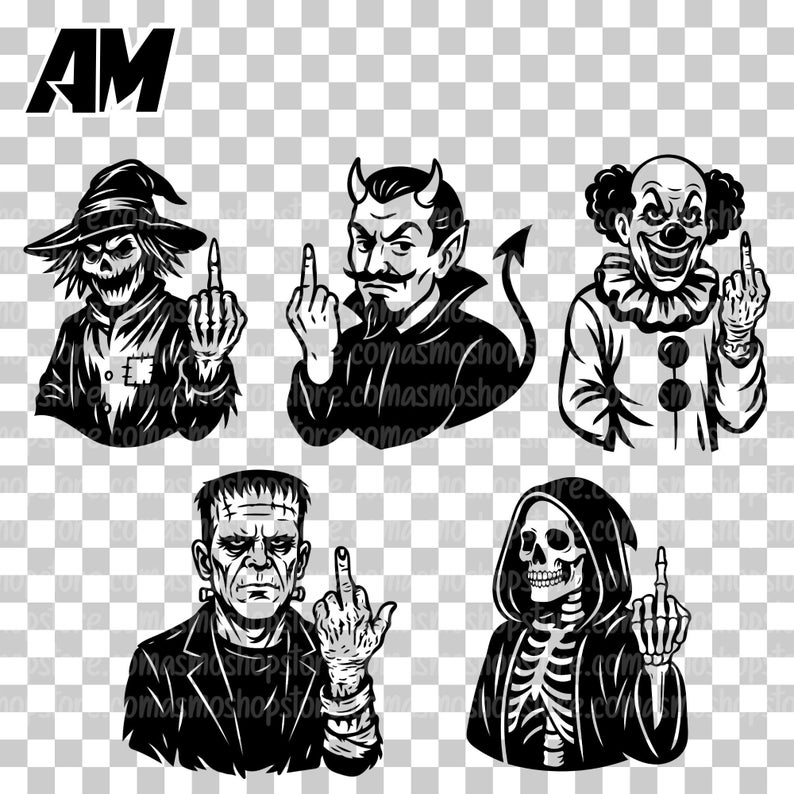 Halloween Middle Finger SVG Bundle: Gothic Horror Clipart (digital ...