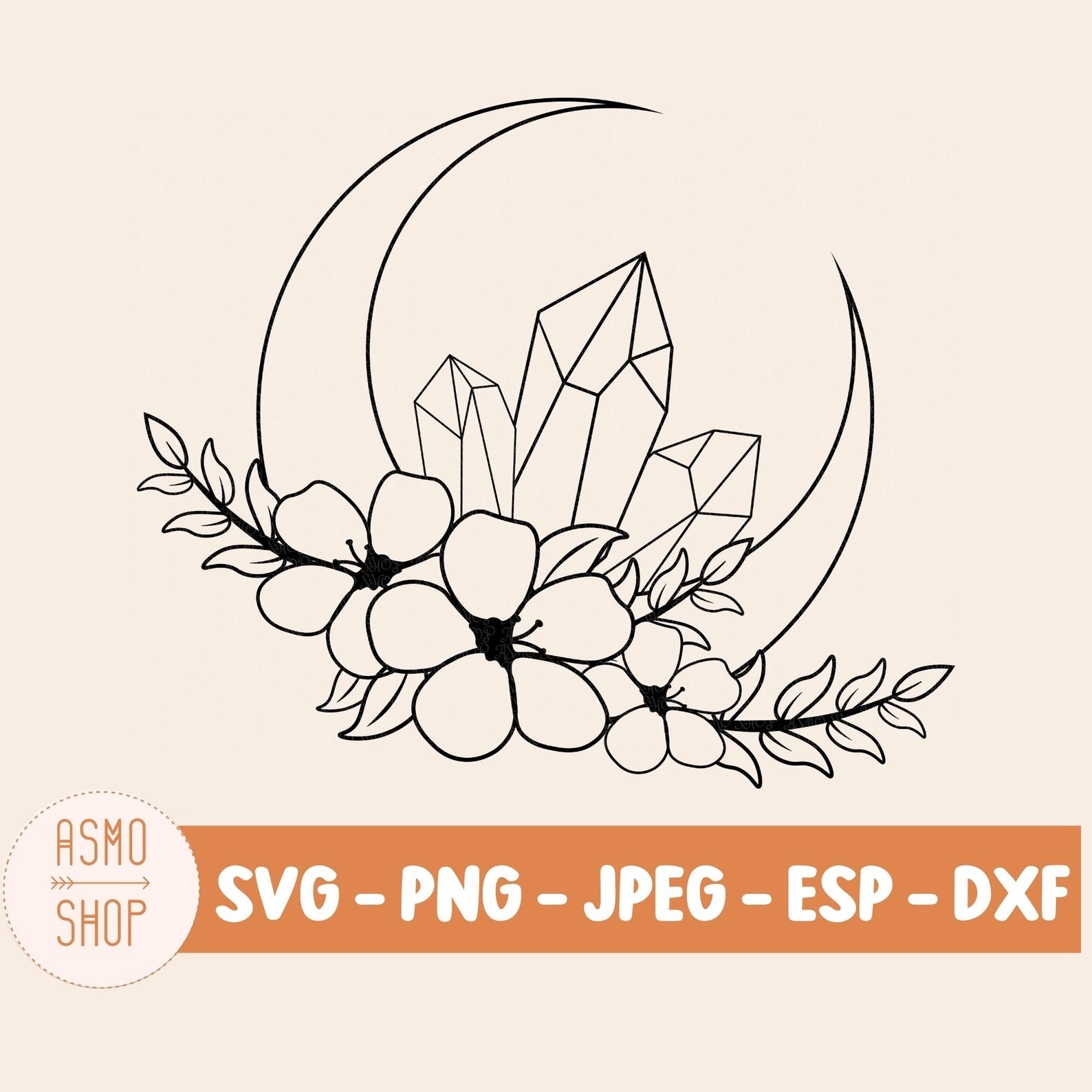 Magic Crystals SVG Files | Crystal Cut File | Crystal Moon Flowers SVG ...