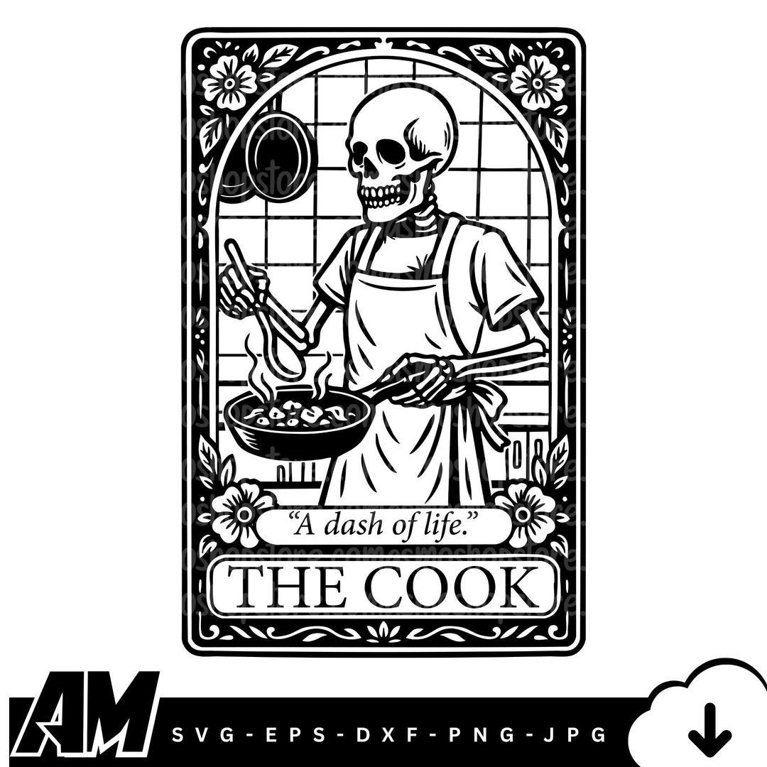 Skeleton Cook Art – Gothic Blackwork Skull Chef Clipart, Funny Kitchen ...