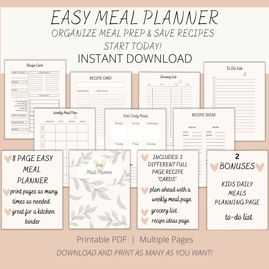 Easy Meal Planner - Etsy