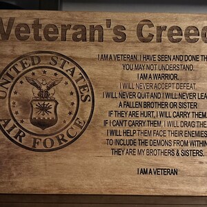 Laser Engraved Veteran Creed Plaque: Military Wall Art, Wood Sign - Etsy