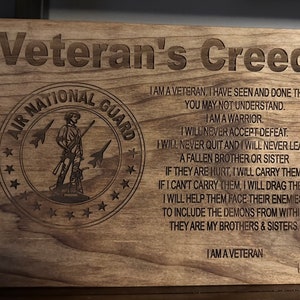 Laser Engraved Veteran Creed Plaque: Military Wall Art, Wood Sign - Etsy