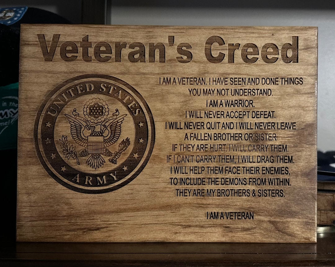 Laser Engraved Veteran Creed Plaque: Military Wall Art, Wood Sign - Etsy