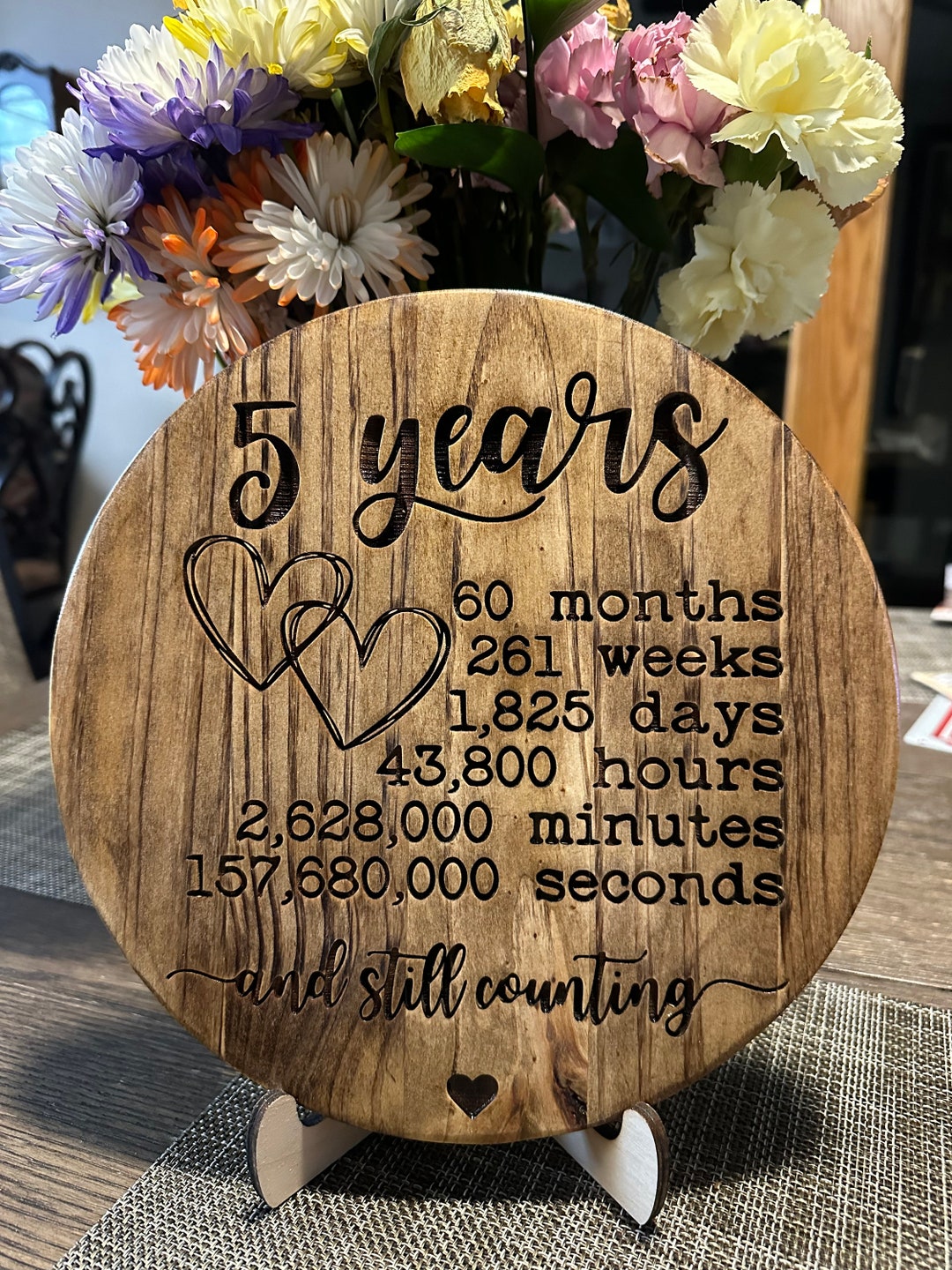 5 Year Anniversary Wooden Plaque Custom Engraved 5yr Gift Personalized ...