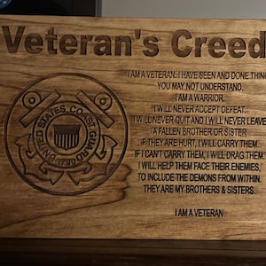 Laser Engraved Veteran Creed Plaque: Military Wall Art, Wood Sign - Etsy