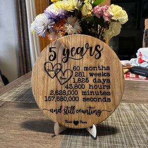 5 Year Anniversary Wooden Plaque Custom Engraved 5yr Gift Personalized ...
