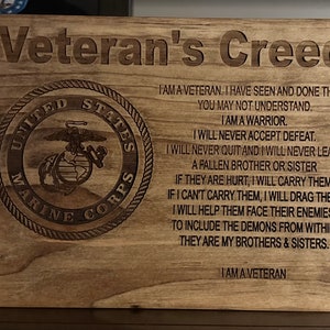 Laser Engraved Veteran Creed Plaque: Military Wall Art, Wood Sign - Etsy