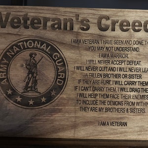 Laser Engraved Veteran Creed Plaque: Military Wall Art, Wood Sign - Etsy