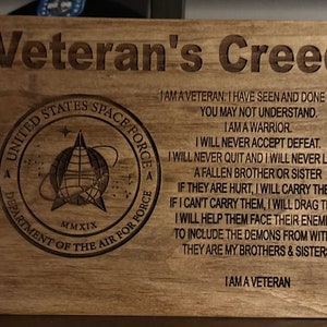 Laser Engraved Veteran Creed Plaque: Military Wall Art, Wood Sign - Etsy