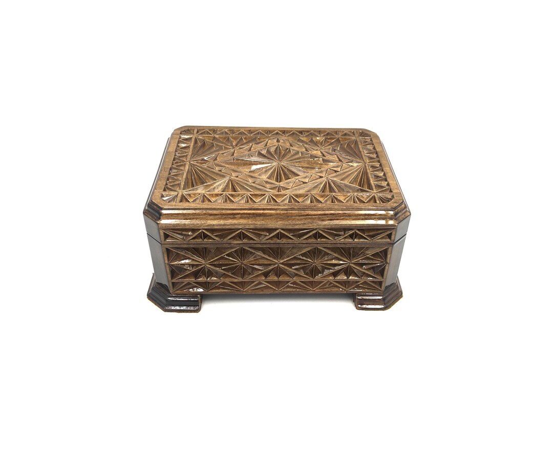 Handcrafted Wooden Jewelry Box: Geometric Carvings, Keepsake Storage - Etsy