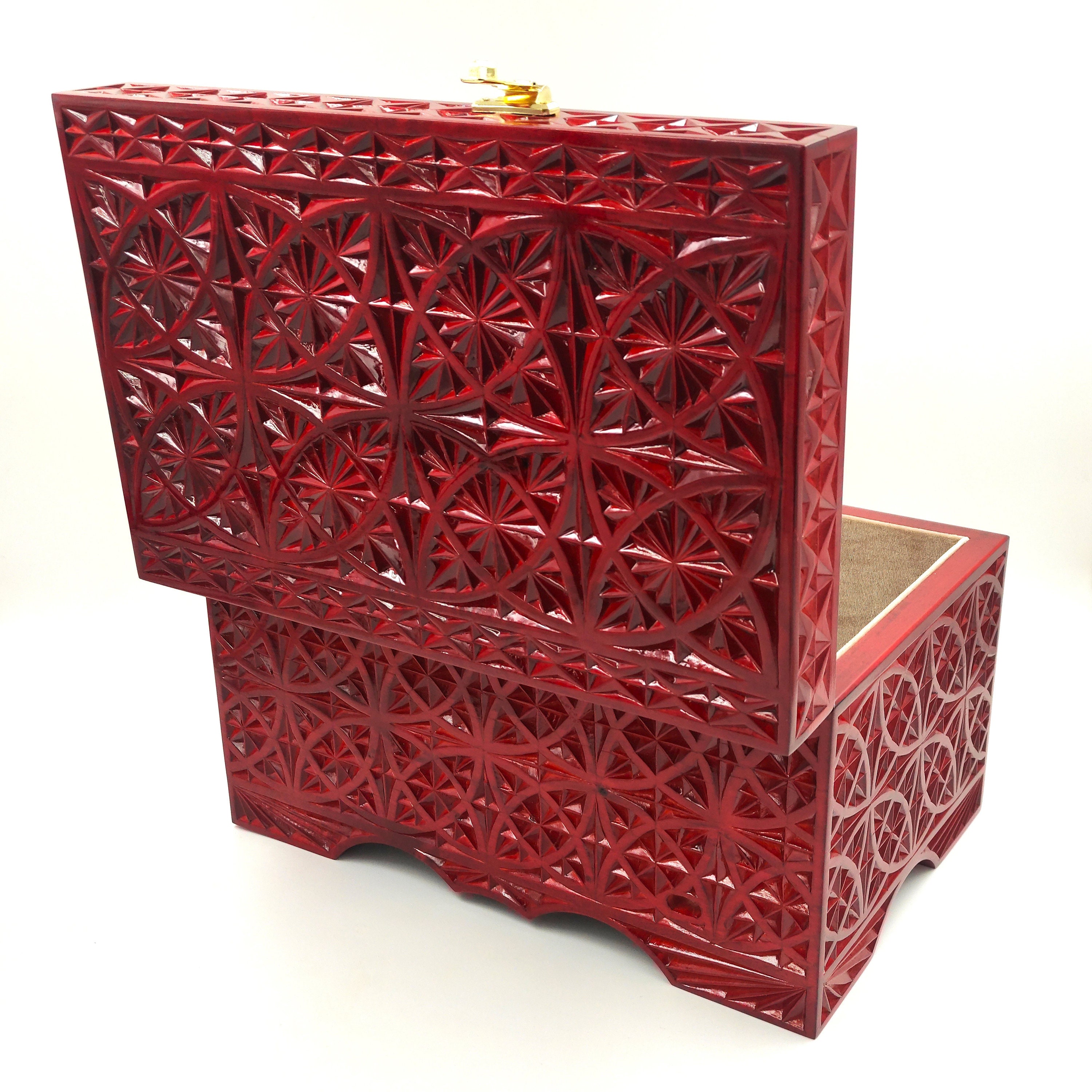 Hand-carved Wooden Stash Box With Combination Lock – Glossy Mahogany ...