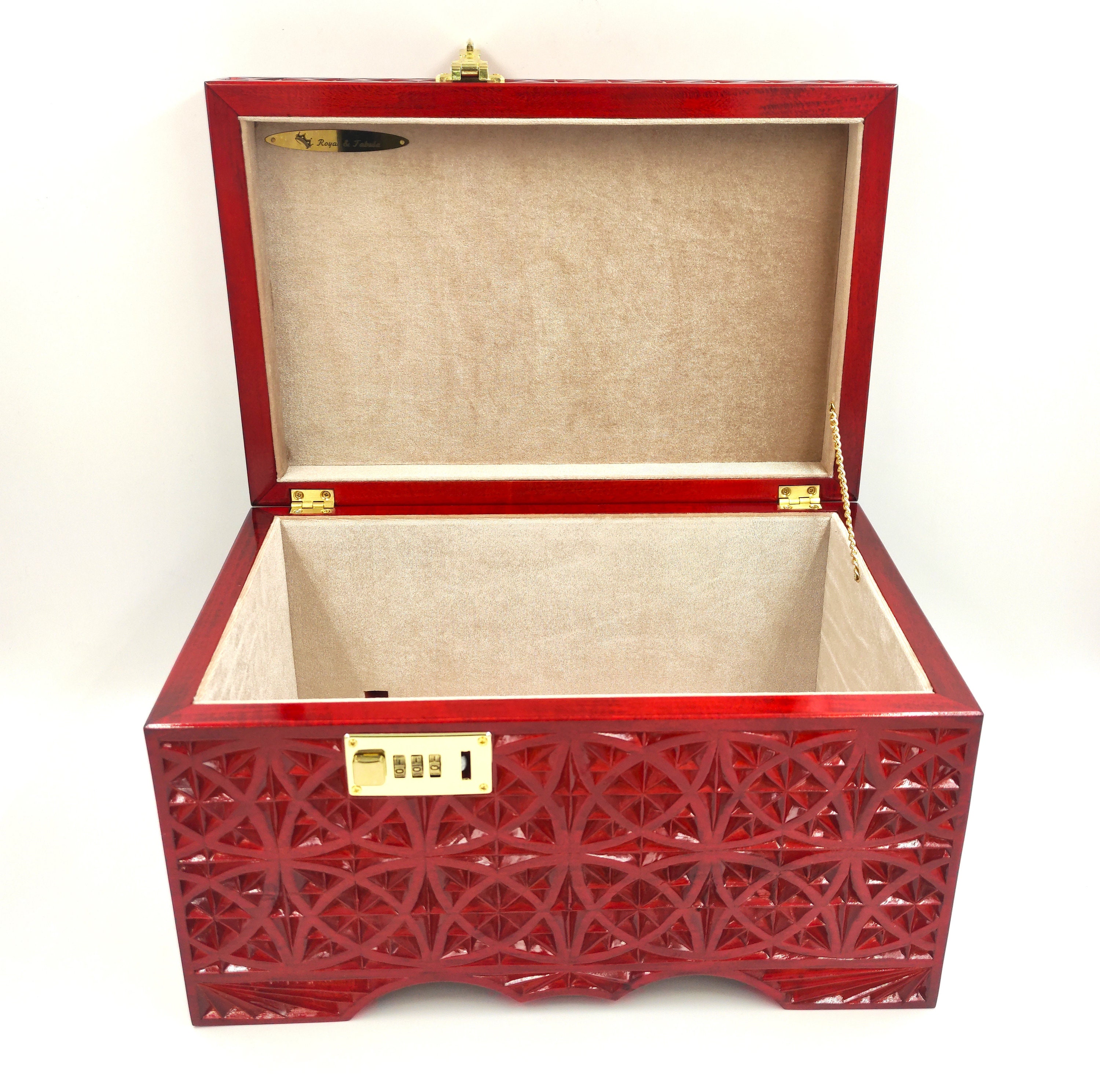 Hand-carved Wooden Stash Box With Combination Lock – Glossy Mahogany ...