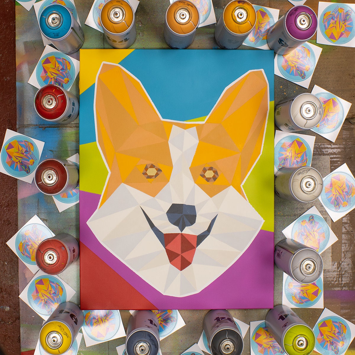 Corgi Geometric Pet Portrait Canvas Painting 20x16" - Etsy
