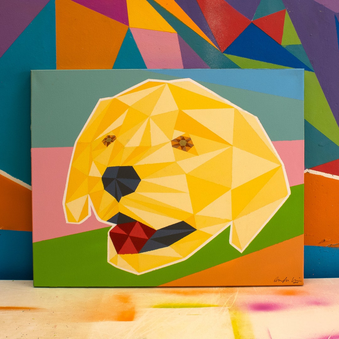 Labrador Puppy Geometric Pet Portrait Canvas Painting 16x20" - Etsy