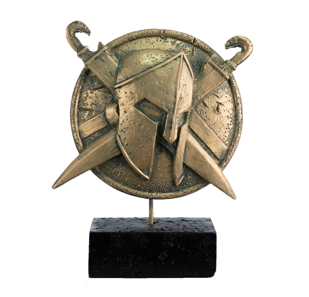 Greek Shield Spartan Helmet Bronze Table Decor Sculpture 18 Height - Etsy
