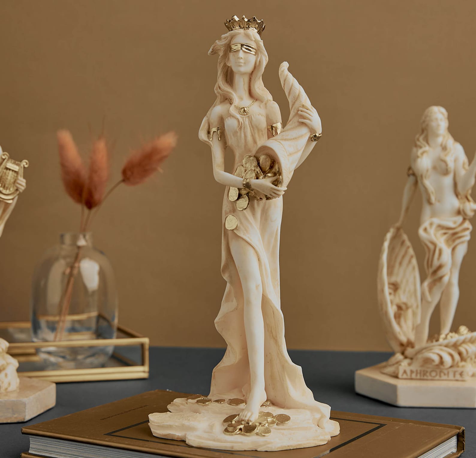 Fortuna Statue Greek Roman Goddess Tyche Handmade Alabaster Patina 21 ...
