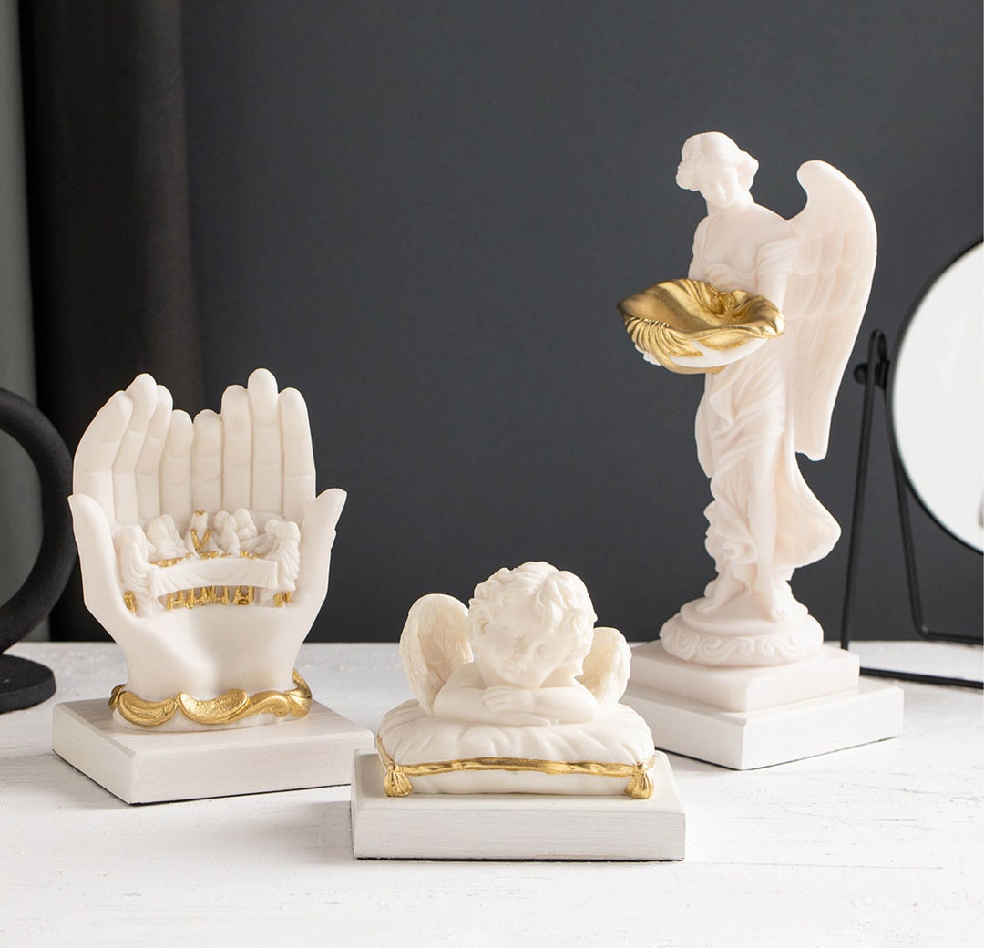 Catholic Art Set Statues the Last Supper Female Gurdian Angel Baby ...