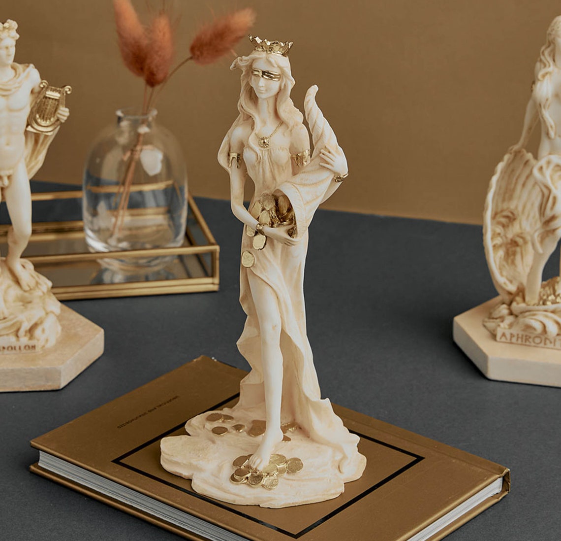 Fortuna Statue Greek Roman Goddess Tyche Handmade Alabaster Patina 21 ...