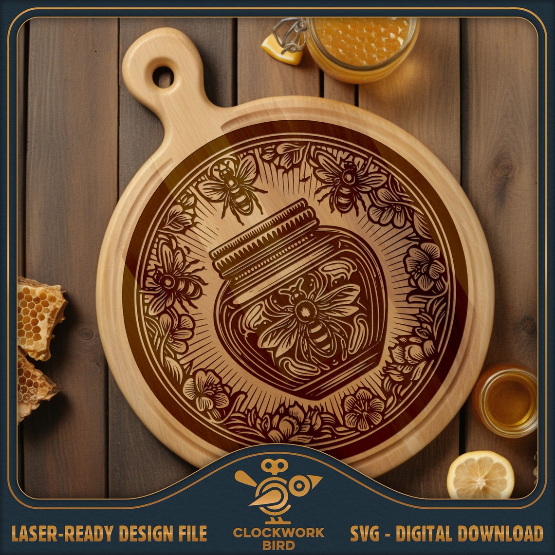 Honey Jar & Bees Lazy Susan Laser Engraving File (SVG) - Etsy