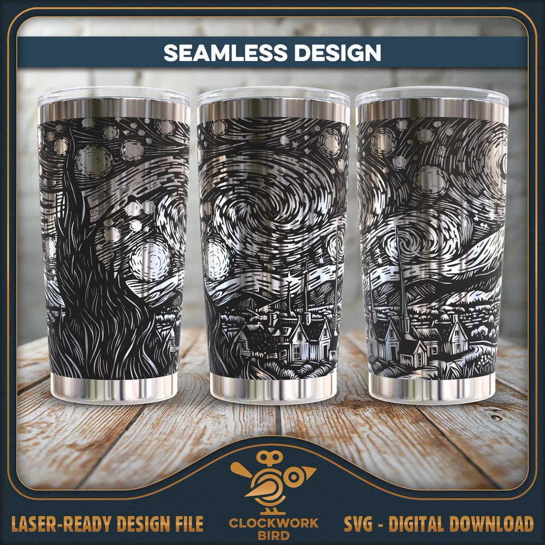 Starry Night Tumbler SVG: Seamless Laser Engraving Pattern (20oz/30oz ...