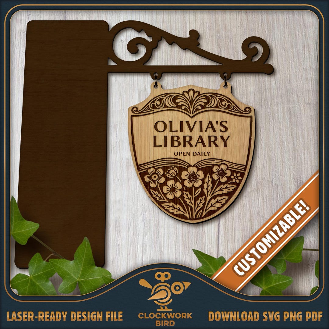 Customizable Tavern Sign Style Bookshelf Divider • Home Library Tab ...