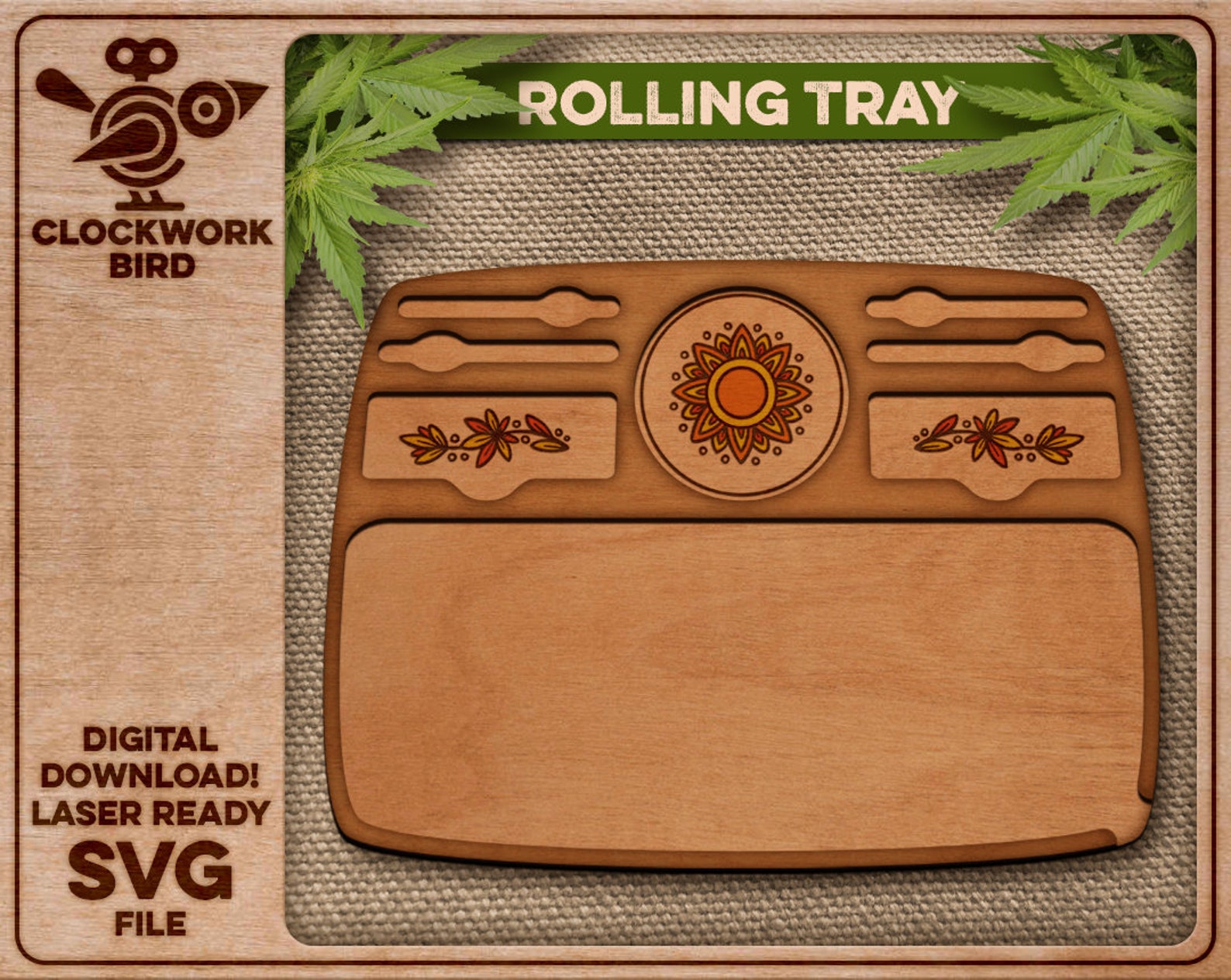 Rolling Tray With Hand-drawn Ornaments Unique Laser Cut File - Etsy