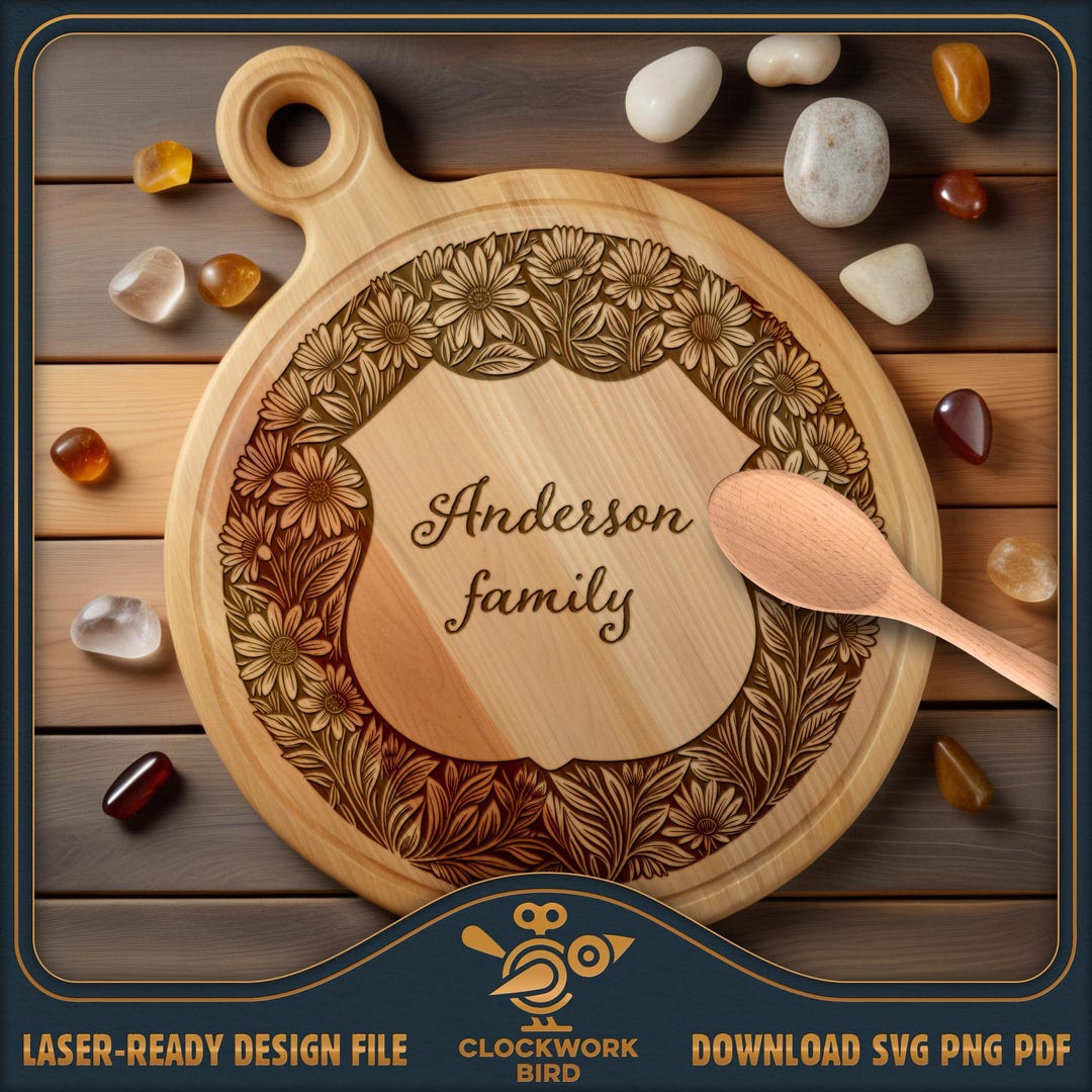 Floral Family Crest Cutting Board SVG: Vintage Laser File - Etsy