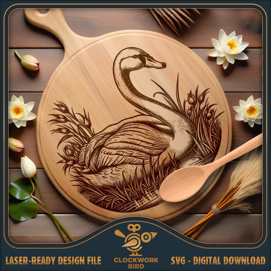 Swan - Round Cutting Board SVG / Charcuterie Board Laser File - Lazy ...