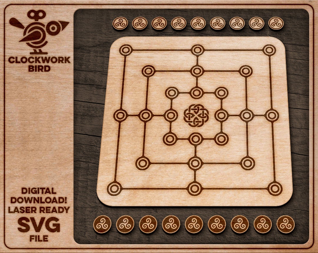 Mill Game / Nine Men's Morris / Cowboy Checkers - Unique Laser Cut File ...