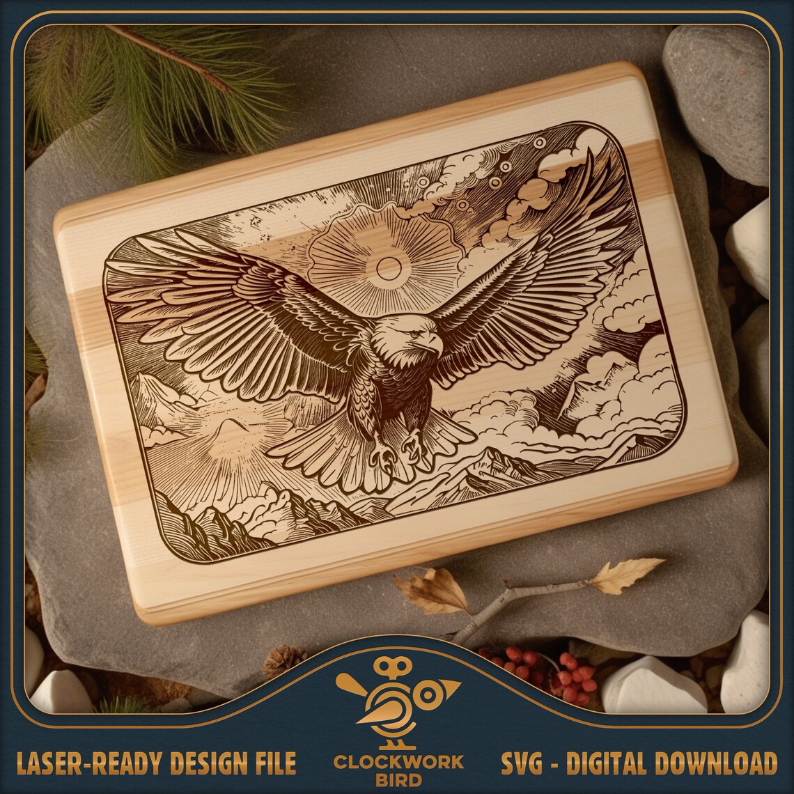 Flying Bald Eagle Cutting Board SVG: Laser Engraving File - Etsy