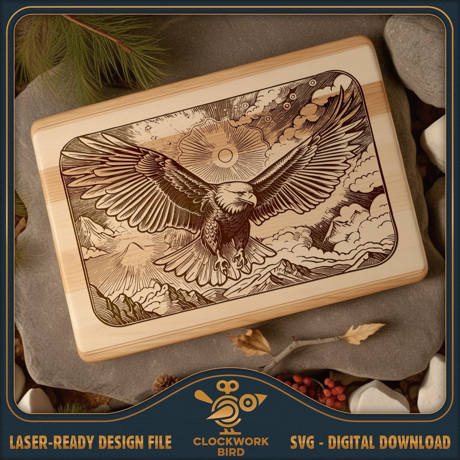 Flying Bald Eagle Cutting Board SVG: Laser Engraving File - Etsy