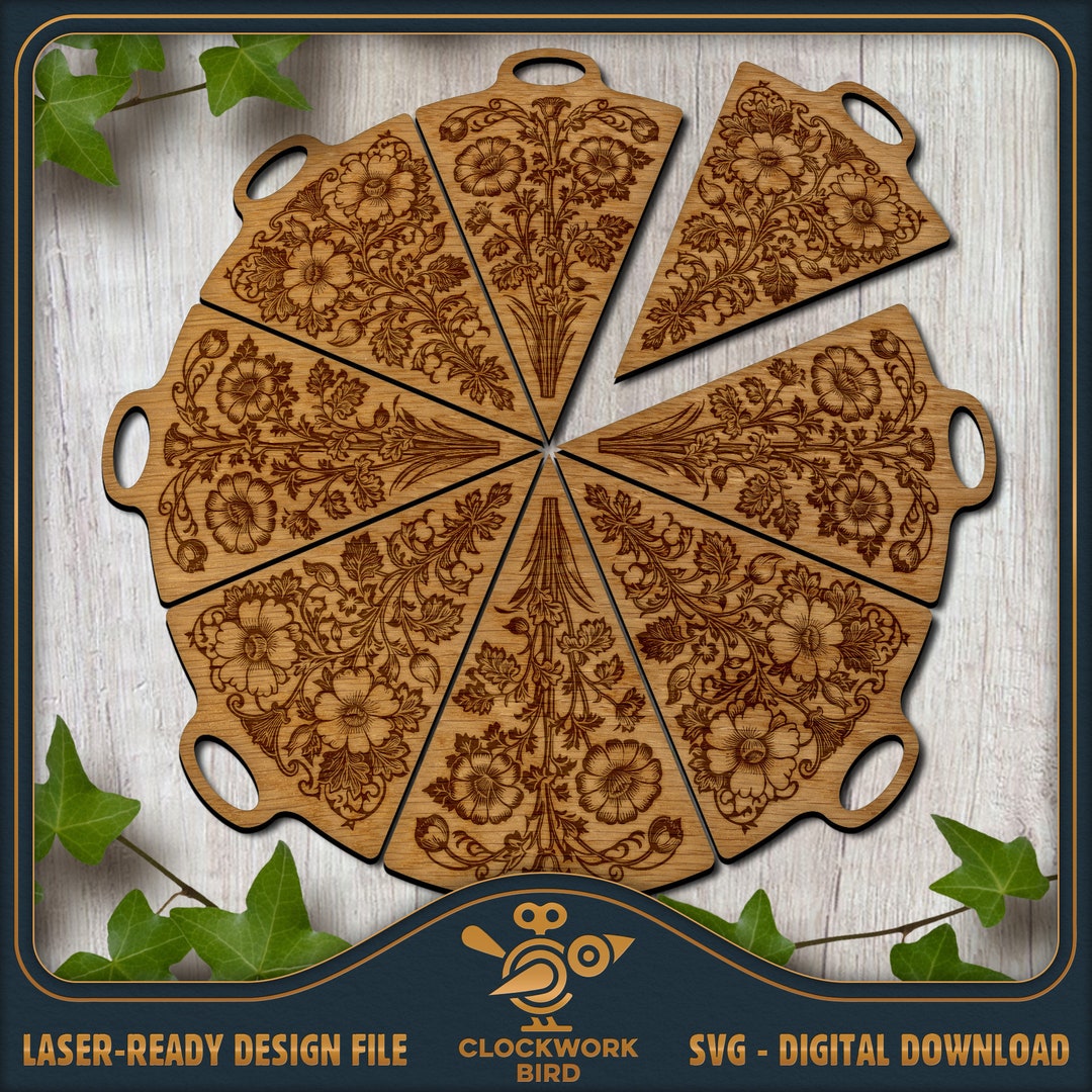 Bandeja para servir pizza con diseño floral (archivo SVG): Archivo de ...