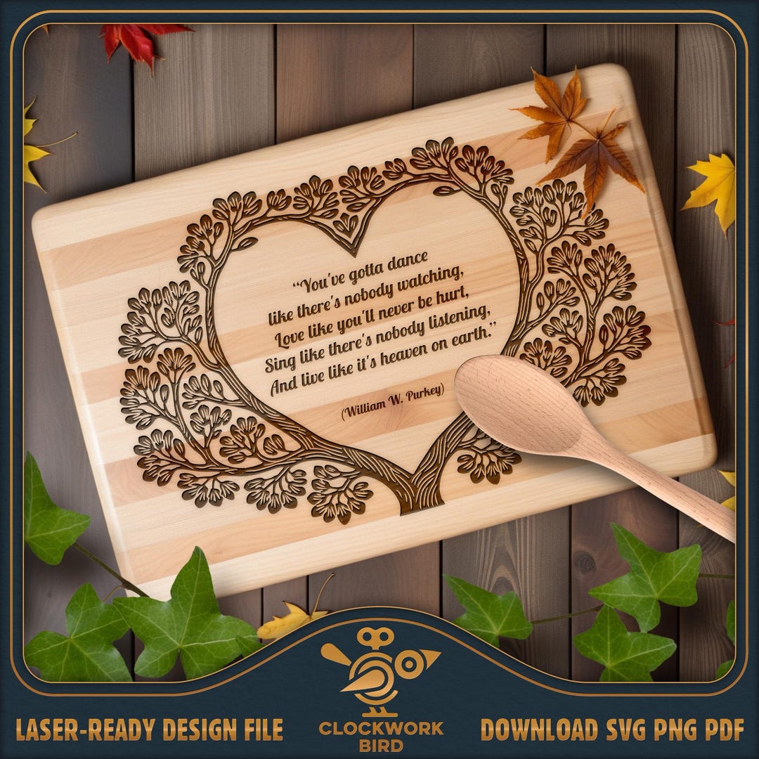 Love Quote Heart Tree Cutting Board SVG: Vintage Woodcut Laser ...