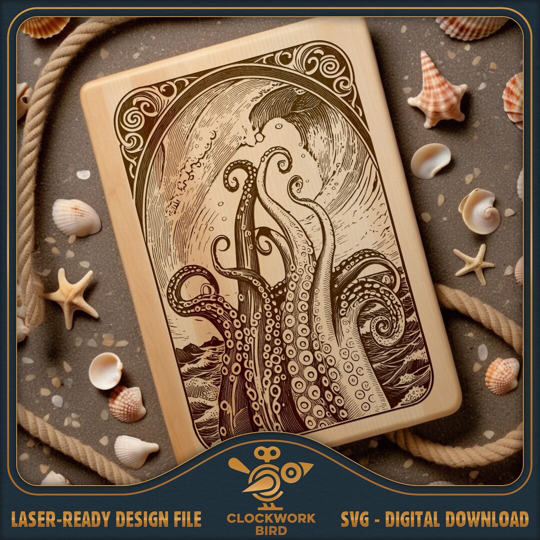 Kraken Cutting Board SVG / Charcuterie Board Laser File: Kraken ...