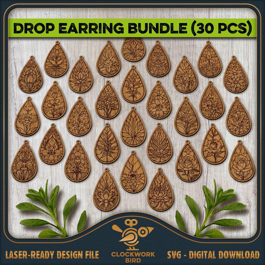 Floral Drop Earring SVG Bundle: 30 Laser-ready Files (digital Download ...
