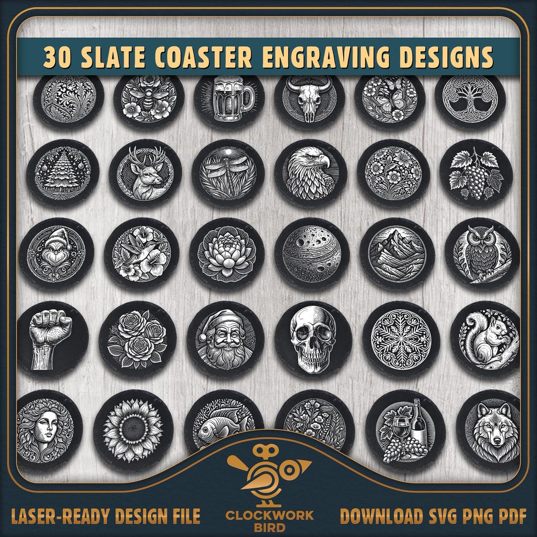 Slate Coaster Designs 30 Vintage Laser Engraving Files Svg Png Pdf
