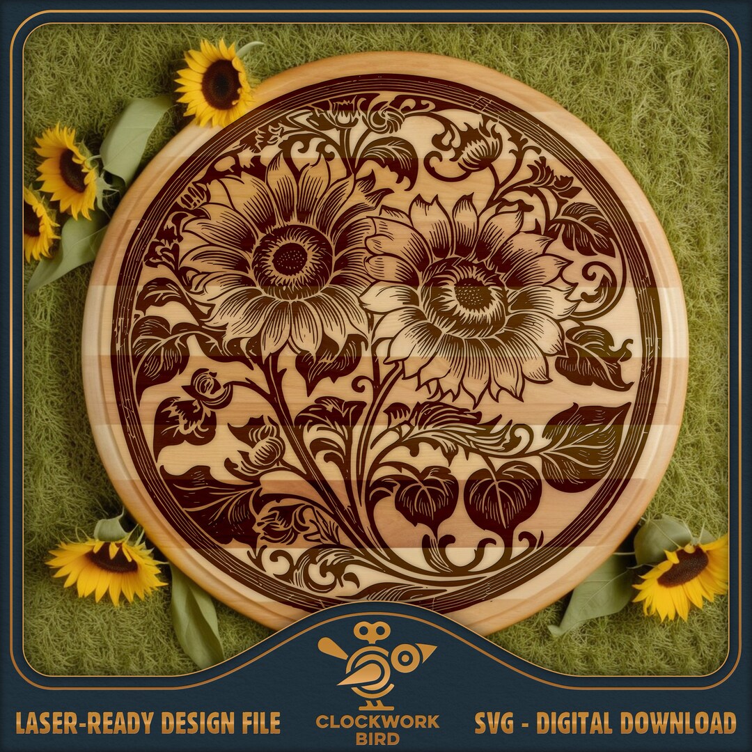 Sunflower Cutting Board SVG: Laser Engraved Charcuterie Board Design ...