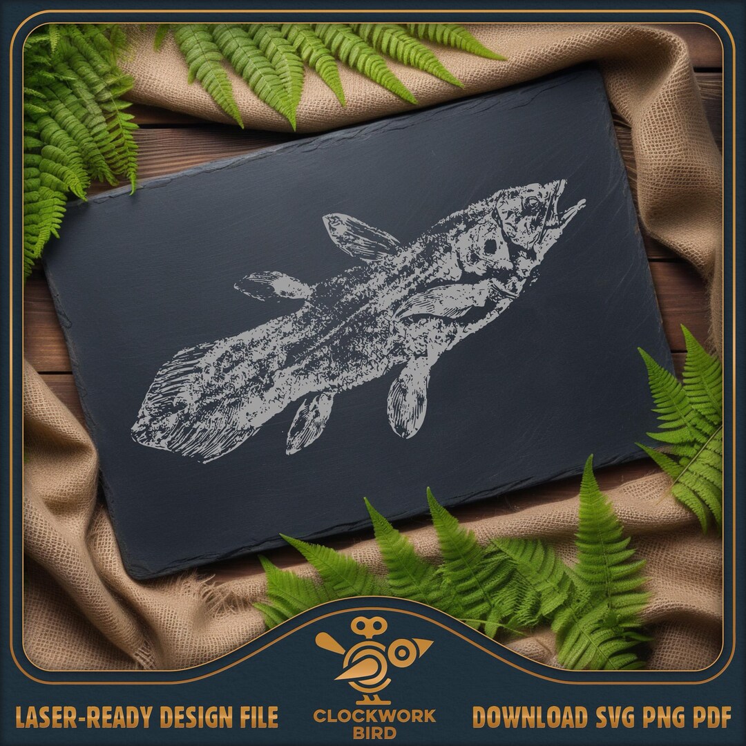 Coelacanth Fossil Laser Engraving File: Slate Art, Charcuterie Board ...