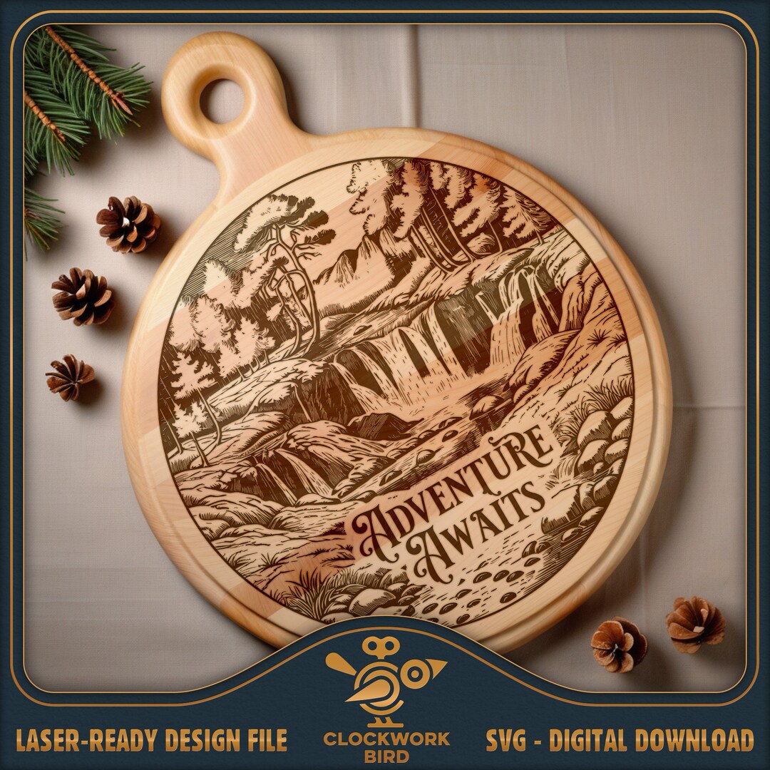 Round Cutting Board SVG - Adventure Awaits: Waterfall - Lazy Susan ...
