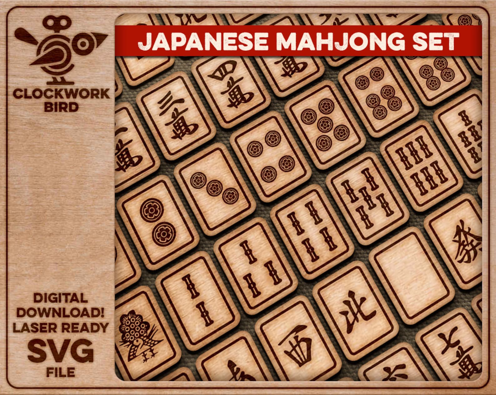 Mahjong Set (36 Tiles) - Unique SVG File for Laser Cutting and ...