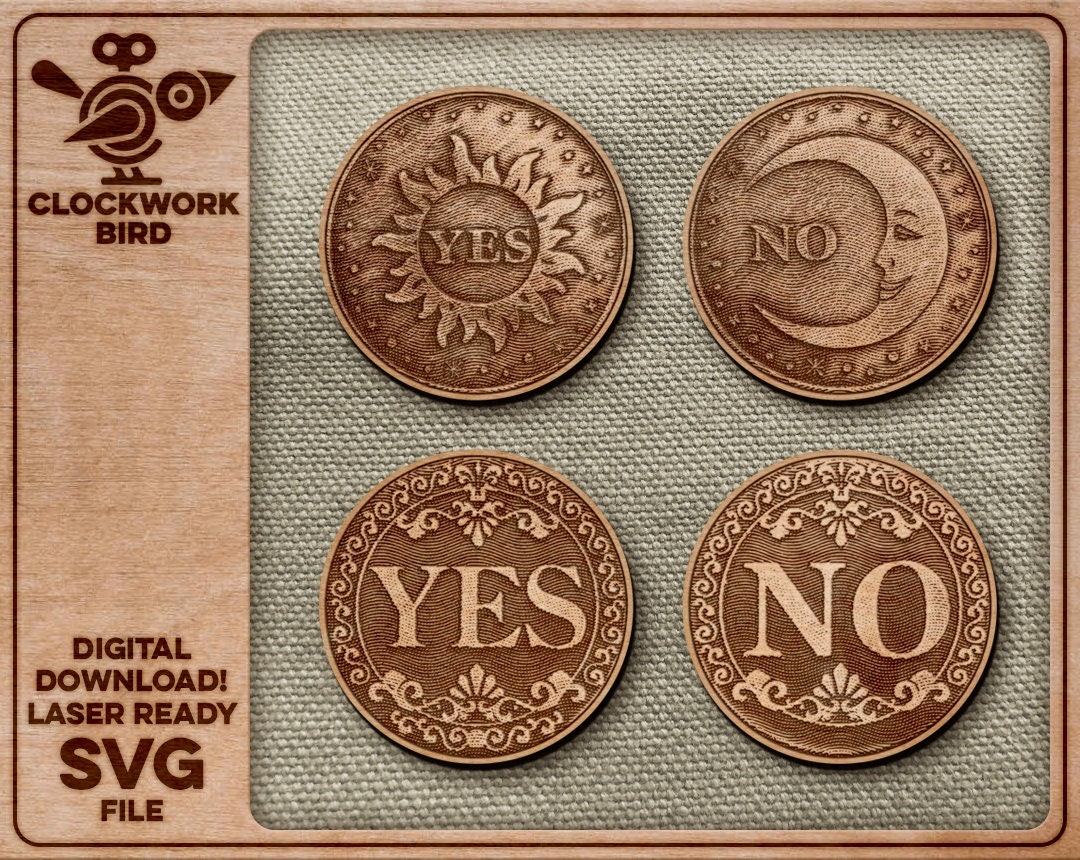 Vintage Yes/no Coin Set 4 Pieces for Fine Engraving 3D Illusion Laser ...