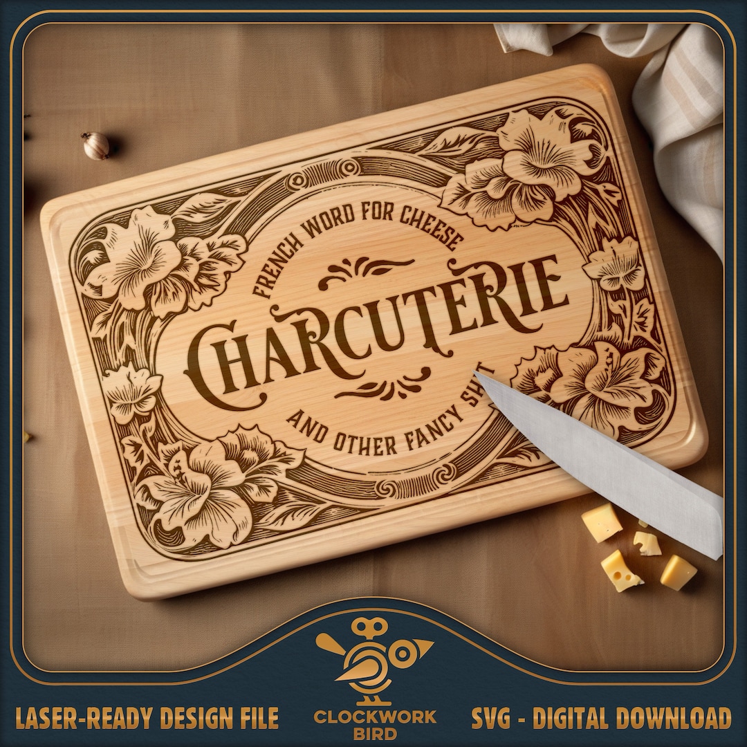 Fancy Charcuterie Board SVG / Cutting Board Laser File Vintage Style Design for Laser Engraving ...