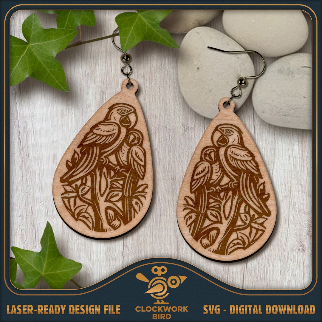 Macaw Parrot Earrings SVG: Laser Cut Teardrop Dangle Design (digital ...